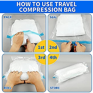 8pcs Compression Packing Cubes for Suitcases + 4pcs Compression Vacuum Storage Bags + Travel Dispenser Bottles Set, Luggage Packing Organizers Travel Accessories (pink)