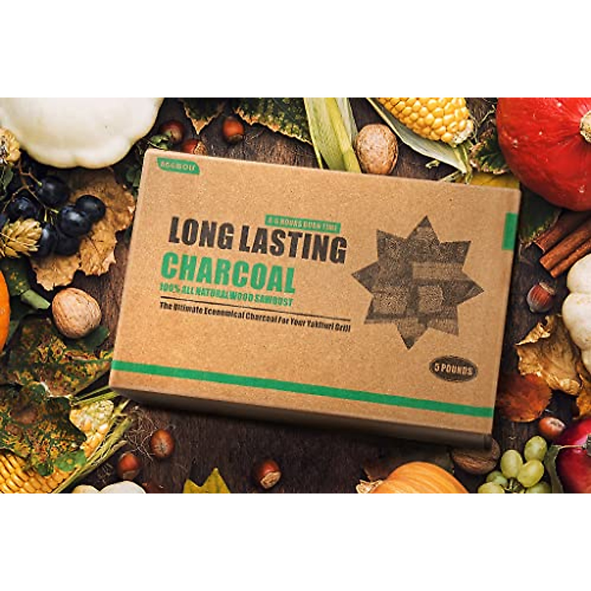 BGGWOLF Charcoal 100% Natural Blocky Charcoal Made from Bamboo, Green Healthy Burning Non-Toxic, Suitable for Family Dinner Party Outdoor Play for Barbecue，5lb