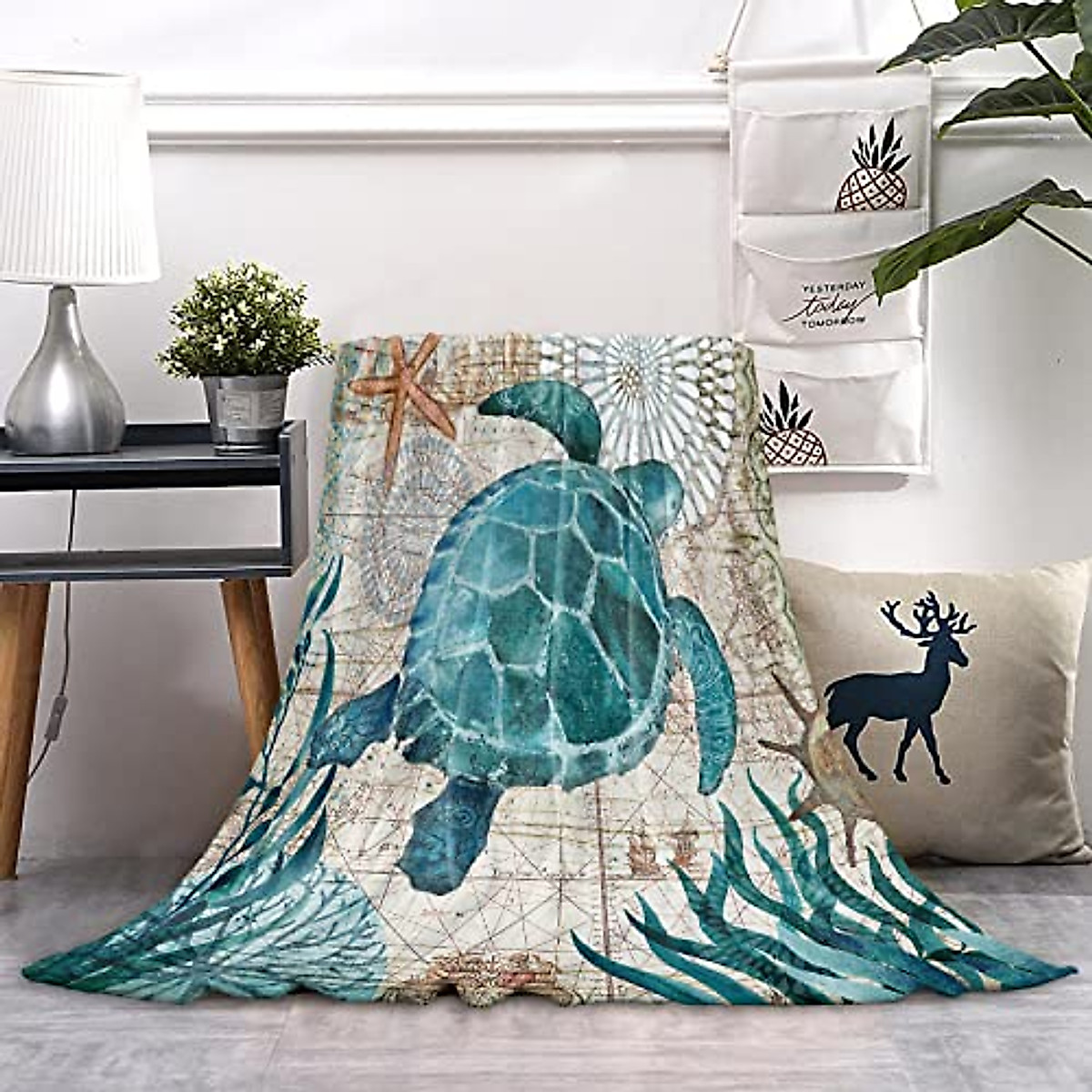 SODIKA Flannel Fleece Bed Blankets Lightweight Cozy Throw Blanket for Couch Sofa Bedroom Adults Kids,Sea Turtle Ocean Animal Landscape 39x49 inch