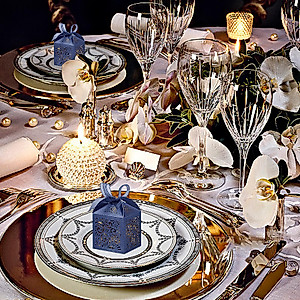 COTOPHER 100Pcs Laser Cut Favor Boxes, 2x2x2.75in Small Gift Boxes for Presents, Party Wedding Favors Boxes with Ribbon, Mini Candy Boxes for Event Bridal Shower Anniversary Birthday Christmas, Navy