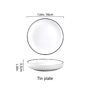 GRFIT Dishes Plates White Dinner Plate Rimmed with Black Line, 7 Inch Round Plate Set, Porcelain Plate Suitable for Pasta, Dessert, Salad Home dining plate