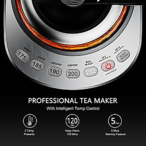 Smart Electric Kettle with Temperature Control, 5 Presets Electric Tea Kettle with Removable Infuser, 2 Hours keep Warm with Auto Shut off, 1.7L, Glass and Stainless Steel, BPA Free
