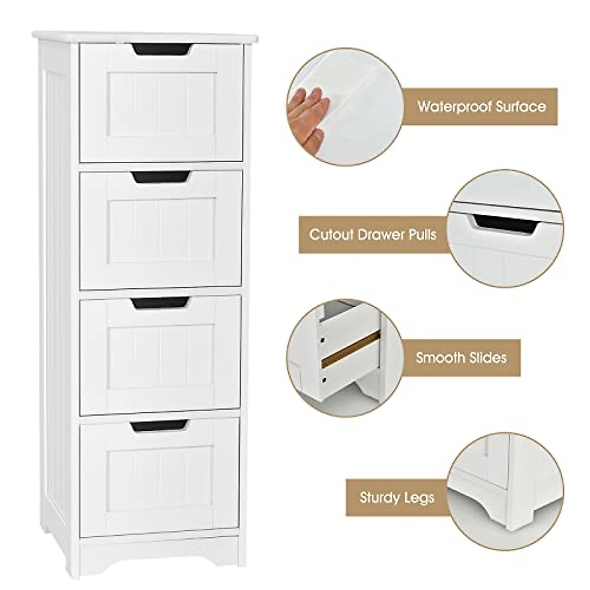 MAXCBD Nightstand Bedside Table Drawer Cabinet Bathroom Floor Cabinet Free-Standing Side Storage Organizer with 4 Drawers White Bathroom Cabinet Storage Tower Dresser