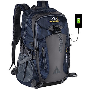 TianYaOutDoor 40L Hiking Backpack for Men Women Waterproof Lightweight Small Travel Backpack with USB Charging Port (Navy)