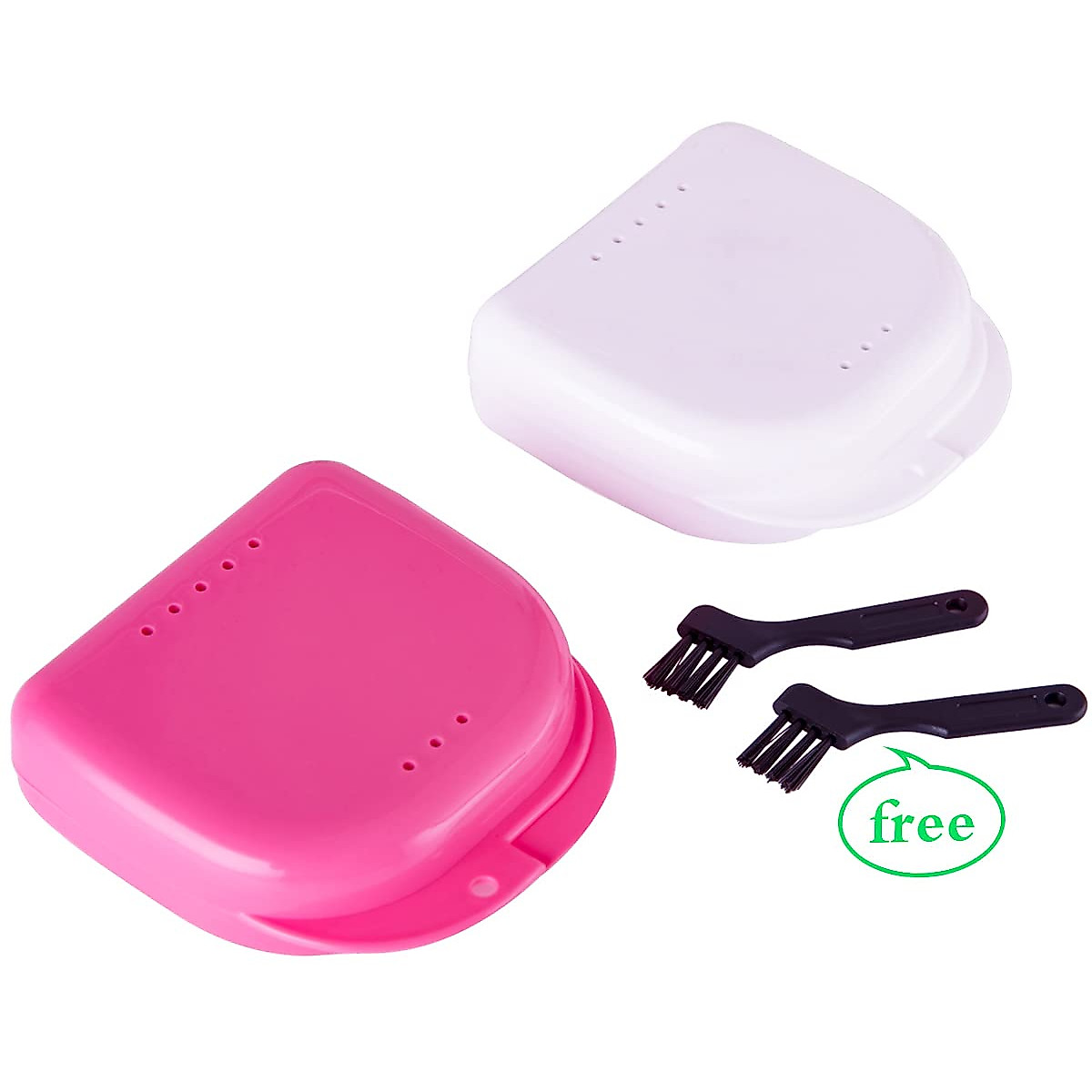 Retainer Case with Mirror, Mouth Guard Case, Orthodontic Dental Retainer Box, Denture Storage Container, Comes with a free small brush, 2 Pieces