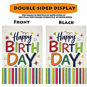 BUYITO Happy Birthday Garden Flag 12x18 Inch Double Sided Burlap Birthday Small Yard Flags , House Party Yard Signs Outdoor Lawn Decorations Birthday Party Celebration Banner