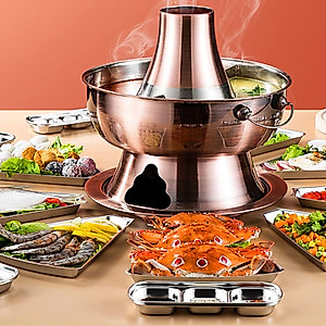 Chafing Dishes Old Beijing Copper Hot Pot Wooden Charcoal Pure Copper Old-fashioned Hot Pot Household Extra Thick Copper Pot Shabu Shabu Outdoor (Color : Brass, Size : 28cm)