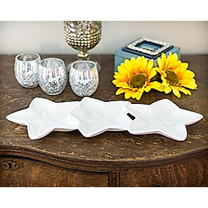 White Starfish Triple Serving Platter Dish 16 Inches Ceramic