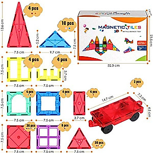 SUNHE YHK Kids Magnetic Tiles Toys, 100Pcs 3D Magnetic Building Blocks Tiles Set, Building Construction Educational STEM Toys for 3+ Year Old Boys and Girls