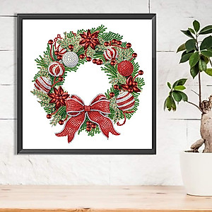 WHITELOTOUS Christmas Wreath Diamond Painting Kits, Xmas Wreath Diamond Art Kits for Adults, Garland Partial Drill Shiny Diamond Embroidery Pictures Arts Craft for Home Wall Decor Gift 30x30/12x12