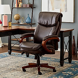 La-Z-Boy Trafford Big and Tall Executive Office Chair with AIR Technology, High Back Ergonomic Lumbar Support, Bonded Leather, Brown