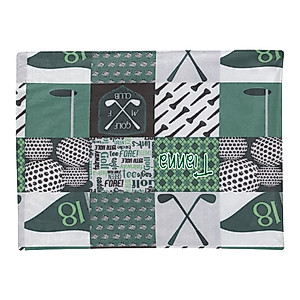 XOZOTY Personalized Golf 18 Blackish Green Patchwork Baby Blanket with Name Custom Baby Nursery Throw Fleece Blankets for Boys and Girls Birthday Tapestry 30 X 40inch