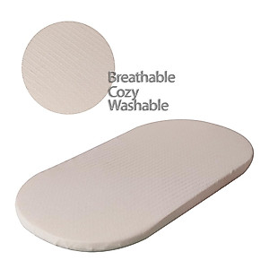 ICEBLUE HD Baby Cradle Mattress Pad Oval Crib Bassinet Foam Mattress with Removable Organic Cotton Cover and Waterproof Pad Liner