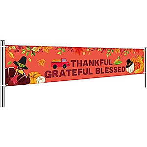 Large Happy Thanksgiving Banner Decor Thanksgiving Turkey Maple Leaves Pumpkin Banner Thanksgiving Outdoor Decorations for Happy Thanksgiving Day Celebration Home Decor Party Favors (8.2 x 1.5 Feet)