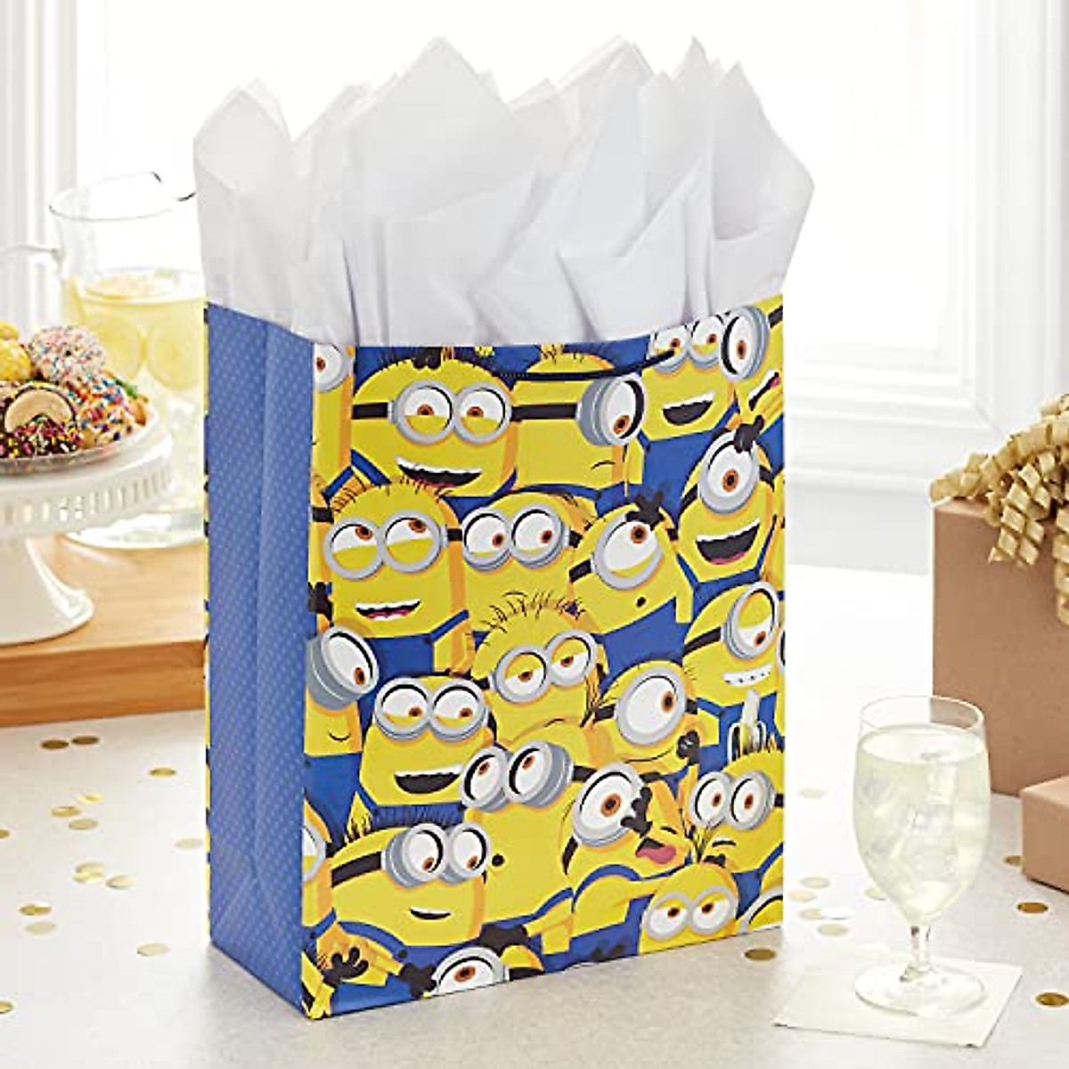 Hallmark 15" Extra Large Gift Bag with Tissue Paper (Minions) for Kids, Birthdays, Christmas