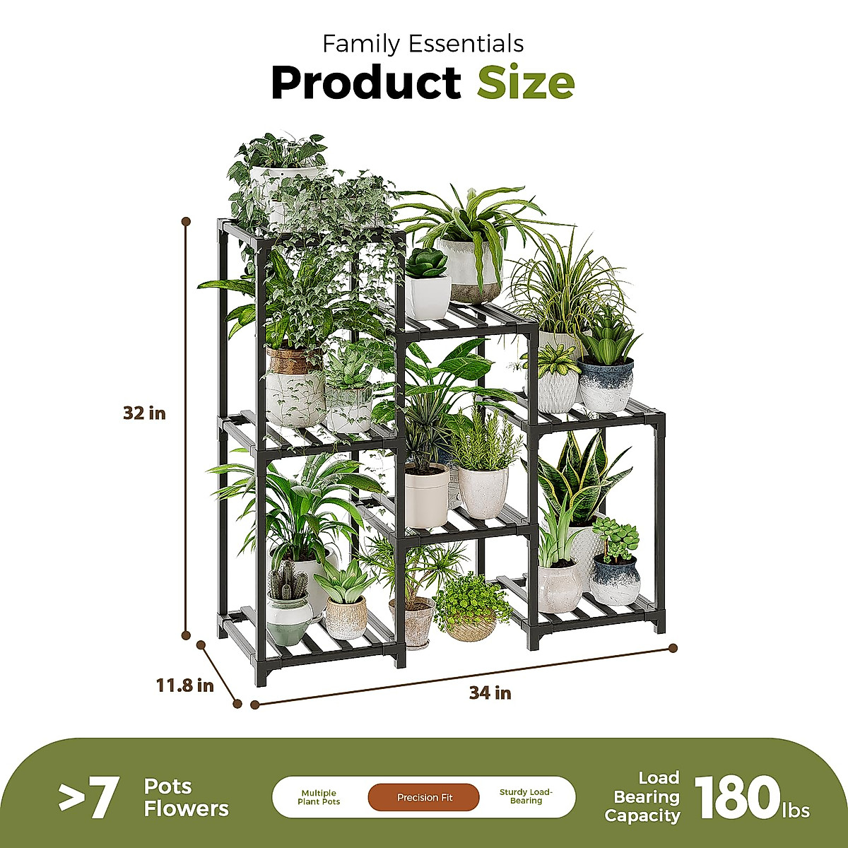 Bamworld Plant Stand Black Plant Shelf Indoor Plant Table for Multiple Plants 3 Tiers 7 Pots Ladder Plant Holder Table Plant Pot Stand for Window Garden Balcony Living Room