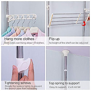BAOYOUNI 2-Layer Expandable Laundry Shelf Over Washing Machine Storage Rack Tension Pole Space Saver Bathroom Organizer with Towels Clothes Hanger Hook, Ivory