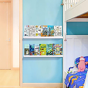 AUYKBVK White Photo Picture Ledge Shelf Wall Mounted Floating Shelves for Room Décor 24 in Wooden Nursery Book Shelves Books Photo Frames Display Shelves with Lip a Set of 2