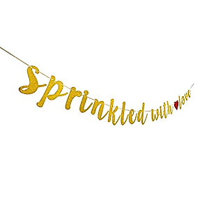 Glitter Gold Sprinkled With Love banner,Sign Garland for Baby Sprinkle,Baby Shower Themed Party Supplies, Gender Reveal Decorations.