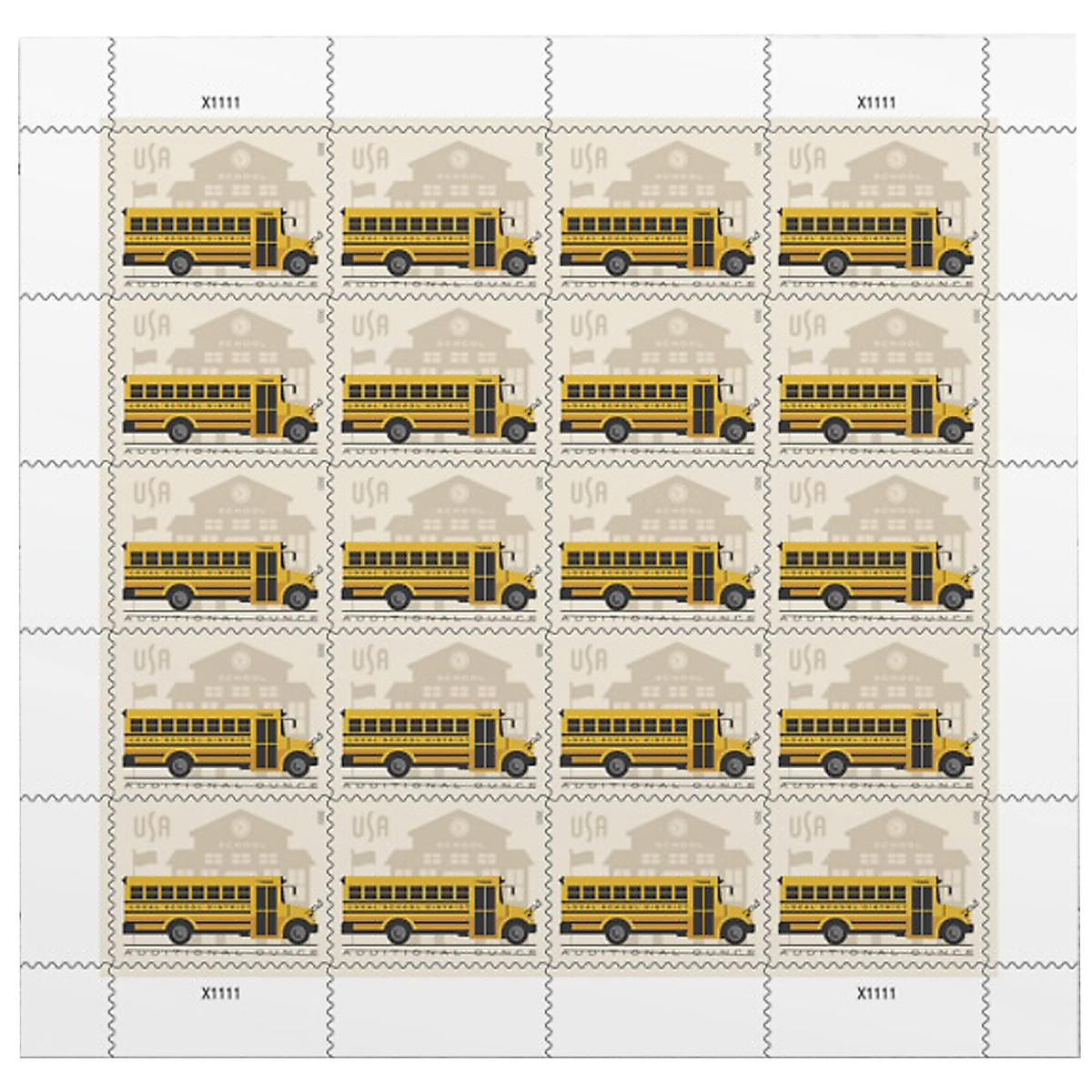 School Bus Additional Ounce USPS Postage Stamps 1 Sheet of 20 Students Children Teachers Celebration Party Announcement (20 Stamps)