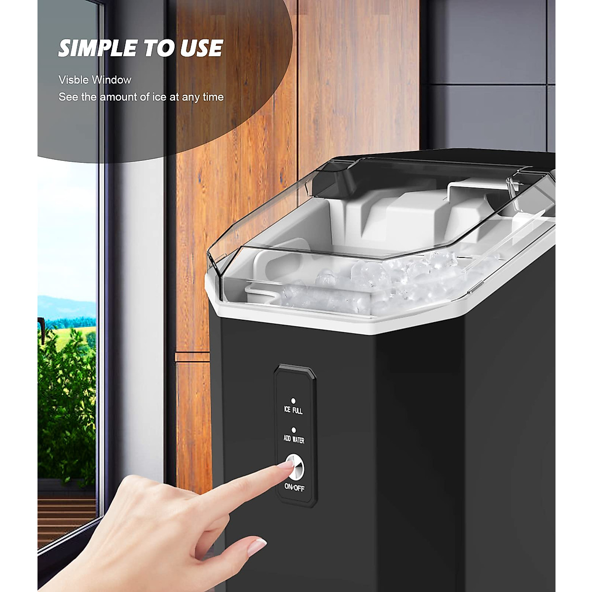 FOOING Nugget Ice Maker Countertop, Crushed Chewable Maker, Self Cleaning Makers with One-Click Operation, 34Lbs/24H, Pebble Portable Machine Scoop for Home Bar Camping RV