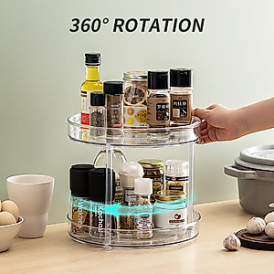 Hexli 2 Tier Clear Lazy Susan Organizer, 360 Degree Rotating Round Lazy Susan Turntable 9" Non-Skid Rotating Organization Storage Container for Cabinets, Pantry, Countertops etc