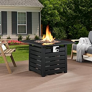 Boyel Living Fire Pit Table 32in Auto-Ignition Propane Gas Firepit with Waterproof Cover Firepits for Outside Patio Outdoor Fire Table for Backyard Camping Outdoor Heating Bonfire Picnic (Black)