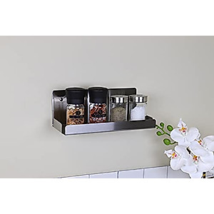 Deco Gables Designs 3 Modern Brushed Stainless Steel Spice Racks Floating Wall Shelf Hanging Durable Polished Solid Metal for Home Kitchen Dining Room with Mounting Hardware 10 Inches Wide Set of 3