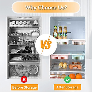 Gsycle Refrigerator Drawer Organizer, 2PCS Fridge Drawer Organizer Pull out Storage Box Refrigerator Bins Refrigerator Shelves for Egg Fruit Vegetable Seafood(Beige)