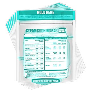 Resurhang 200 Pack Zipper Microwave Steam Bags Reusable Steam Cooking Bags for Vegetables Potatoes and Meat