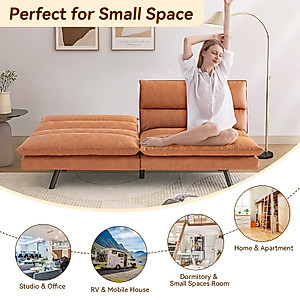 Hcore Convertible Sleeper Futon Couch,Small Splitback Modern Sofa Sofabed, Light Brown