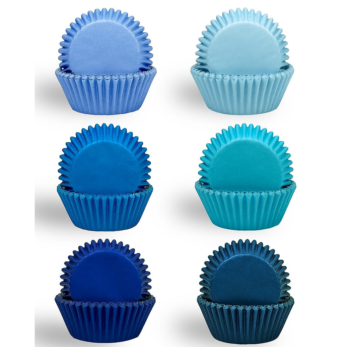 qiqee 300 Counts Cupcake Liners Cupcake Cups Food Grade 6 Solid Blue Colors Cupcake Papers Muffin Baking Cups Cupcake Wrappers (Standard Size)