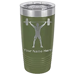 LaserGram 20oz Vacuum Insulated Tumbler Mug, Weightlifting Man, Personalized Engraving Included (Camo Green)