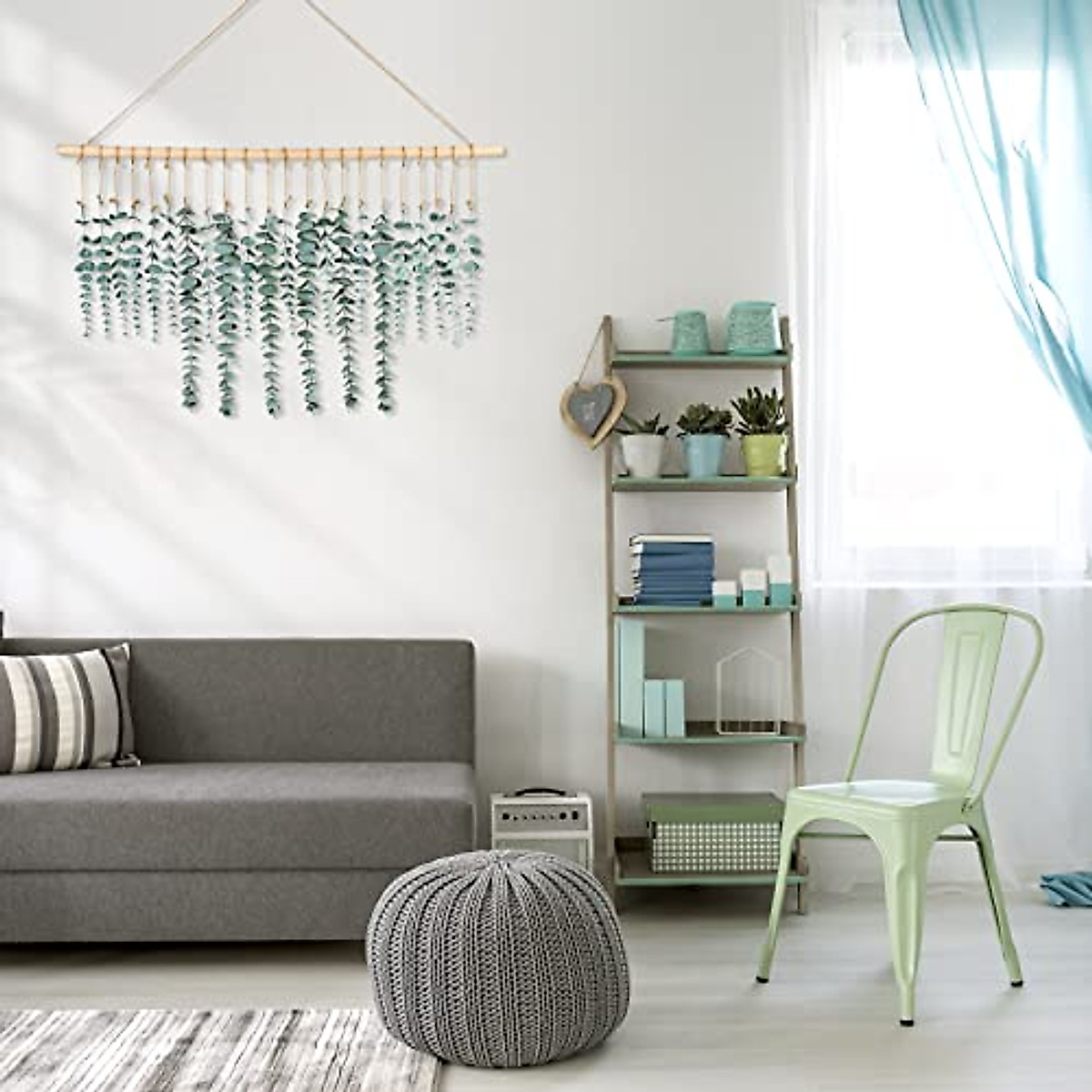 CEWOR Bathroom Decor Green Artificial Eucalyptus Wall Hanging Decor Fake Eucalyptus Leaves Greenery Farmhouse Rustic Wall Hanging for Wedding Bedroom Kitchen Nursery Party Boho Home Decor