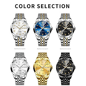 OLEVS Gold Watches for Men Large Face Analog Wrist Watch Easy Read Big Wrist Mens Golden Stainless Steel Strap Watches with Date Water Resistant Luminous Hands Male Watch Quartz Relojes para Hombres