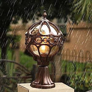 MODEBHD Villa Column European Head Post Lamp Outdoor Waterproof Table Lamp Wall Courtyard Lawn Garden Lamp Column Light 1-Light E27 Retro Aluminum Balcony Pillar Light Lantern Traditional Landscape Li