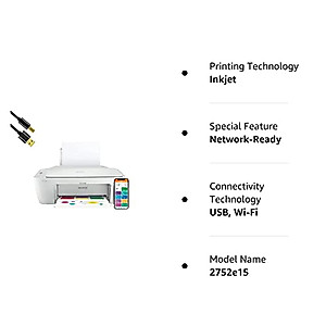 Bools H-P DeskJet 2752e Wireless All-in-One Color Inkjet Printer for Home, Office, Print, Copy, Scan, Wireless, USB Connectivity, Mobile Printing USB Printer Cable