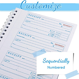 Crtiin Books Money and Rent Receipt Book 2 Part Carbonless Receipt Log Book with Carbonless Copies, Spiral Bound, 200 Sets Per Book, 4 Receipts Per Page, 7.625 x 11 Inch (10 Pcs)