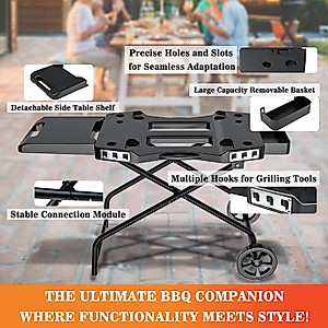 GRISUN Portable Grill Cart for Ninja Woodfire Grill OG700 Series, Folding Outdoor Grill Stand for Ninja OG701, Pit Boss 10697/10724, 22" Blackstone,Traeger Ranger Griddle with Table Shelf and Basket