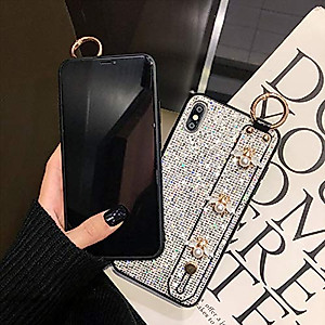 aowner Compatible with iPhone 12 Pro Max Bling Stand Holder Case Luxury Hand Strap Glitter Sparkle Diamond Bee Wrist Bracket for Woman Girls Protective Cover Case, 6.7 Inch, Silver