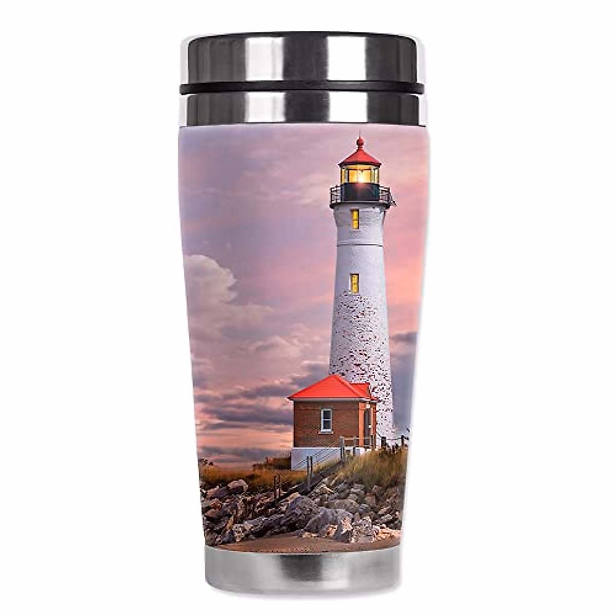 Mugzie 20 Ounce MAX Stainless Steel Travel Mug with Wetsuit Cover - Made in USA - Lighthouse Of Michigan