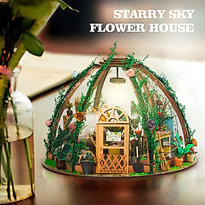 INSGEN DIY Miniature Dollhouse Greenhouse Building Room Kit, Wooden Diorama Book Nook House Kits Build Crafts for Adults, Miniature Street Tiny Library House Making Kit 1:24 Scale