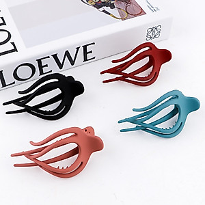 YARIEW 4 Pcs French Curved Flat Hair Clips，Women Non-slip French Concord Frosted Comfortable Fashion Clips for Thick Hair, Medium Alligator Eyelet Oval Claw Barrettes for Girls Women (Multicolor)