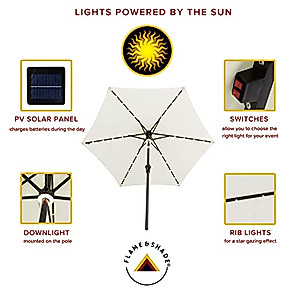FLAME&SHADE 7.5 ft Solar Powered Outdoor Market Patio Table Umbrella with LED Lights and Tilt, Ivory