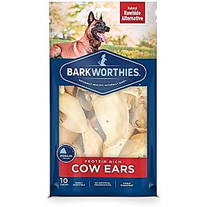 Barkworthies Cow Ears Dog Chews - 2 Pack High Protein Cow Ear All Natural Dog Treats - Grain Free, Rawhide Free Protein Chews for Puppy Teething, Dog Training, and Aggressive Chewer with E-Book