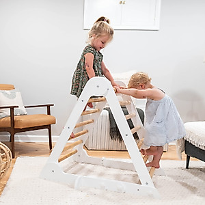 Little Partners Learn 'N Climb Wooden Climbing Triangle Foldable Wood Climbing Gym for Toddlers, Pickler Toddler Style Foldable Climber (Soft White w/Natural, Unassembled)