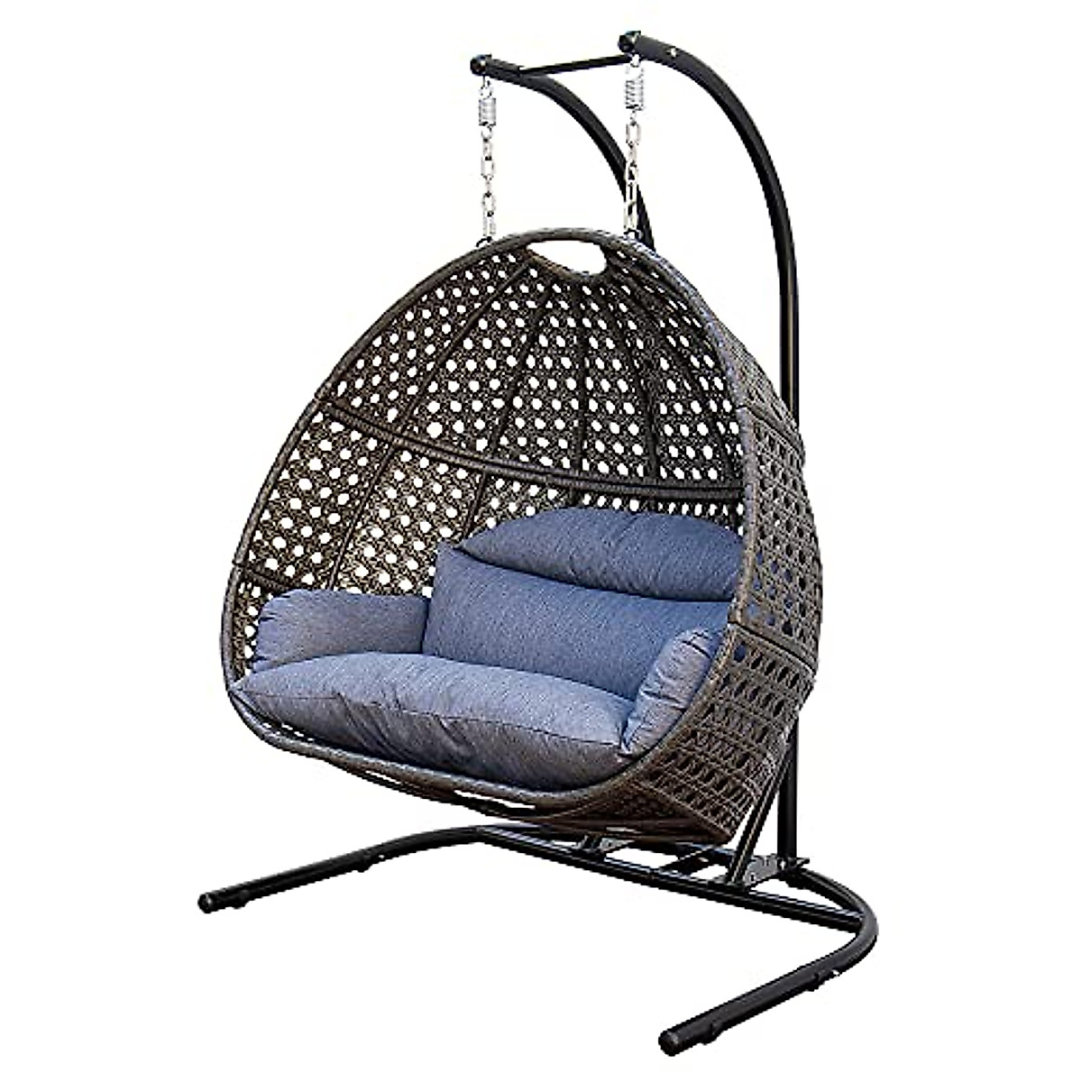 Double Egg Chair with Stand, 2 Person Heavy Duty Hanging Wicker Rattan Swinging Chair Hammock Nest Chair for Indoor Outdoor Patio Lounger Swinging Loveseat Perfect for Balcony Garden - Dust Blue