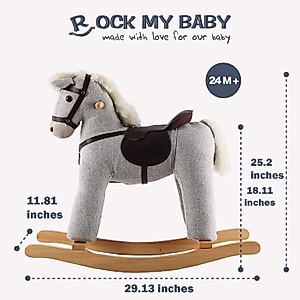 Rock My Baby Rocking Horse Gray, Ride on Pony with Realistic Sound, Wooden Rocking Toy, Rocking Animals, for Boy and Girl Age 2 Years and up (Gray Pony),CPC Certified