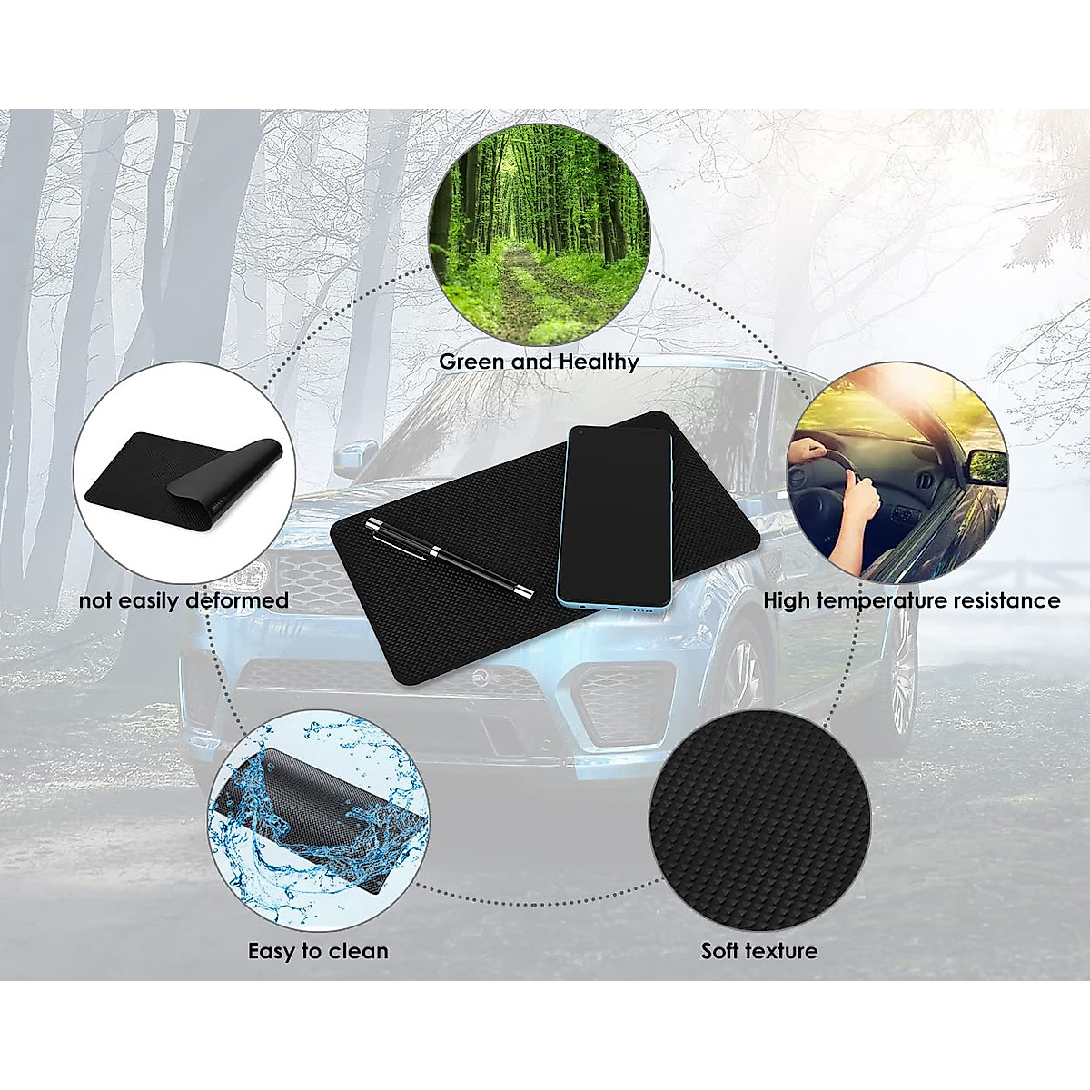 DS. DISTINCTIVE STYLE Car Dashboard Mat 10.5x5.9 Inches Extra Large Non-Slip Sticky Pad Anti Slip Mat Adhesive Mat for Phones, Glasses, Keys