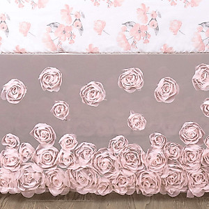 The Peanutshell Brianna Crib Bedding Set for Baby Girls | 3 Piece Pink Floral Nursery Set | Crib Quilt, Crib Sheet, & Dust Ruffle